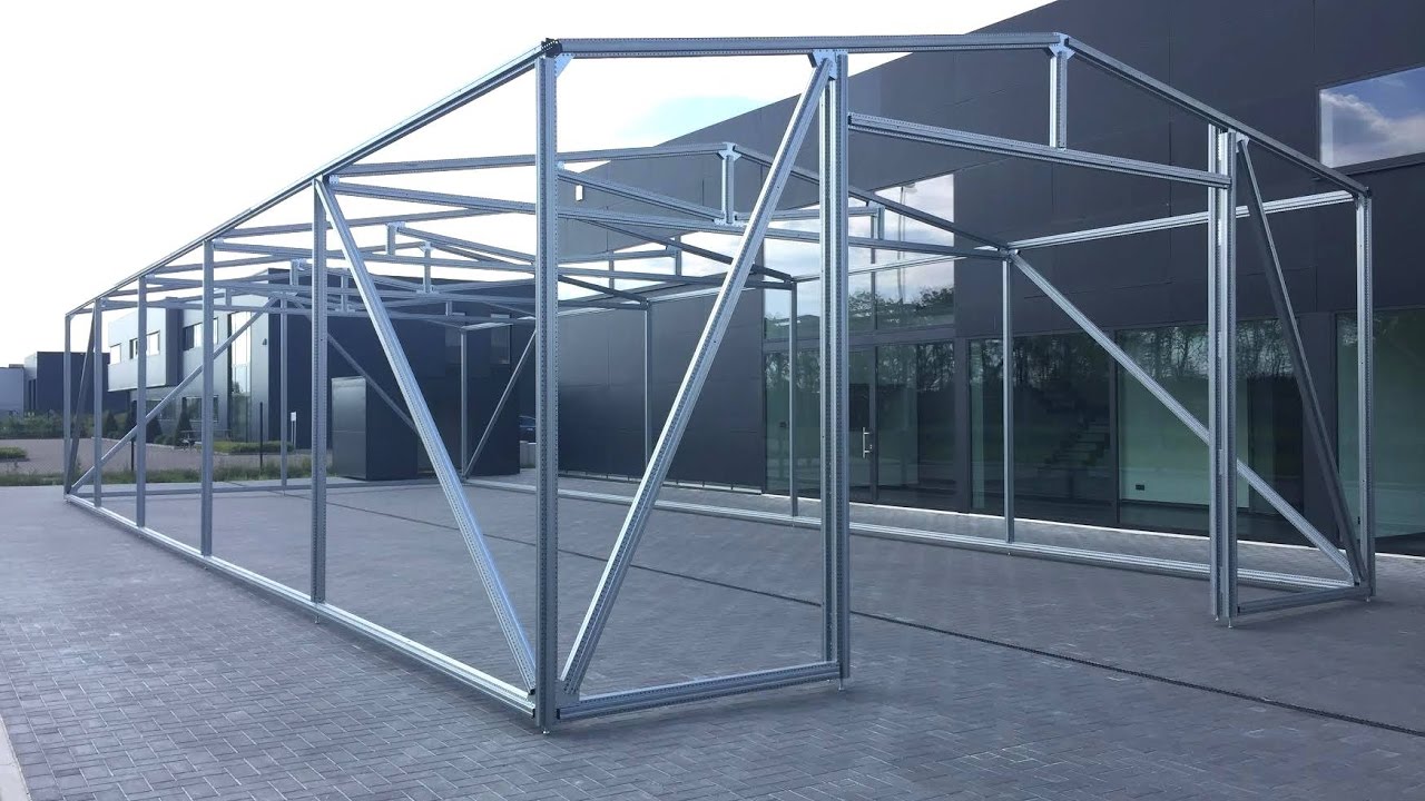 Montage Skellet Loods 20 x 8 x 3,5 (4,2) meter - YouTube