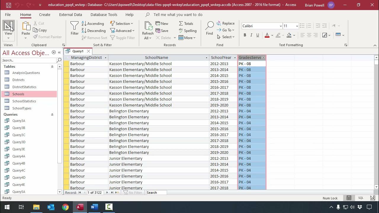 Access: Queries IV Participation Project - WV K-12 Education Problem ...