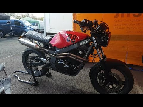 Amateur rides Suzuki GS500 Scrambler around Go-Kart track. (I changed ...