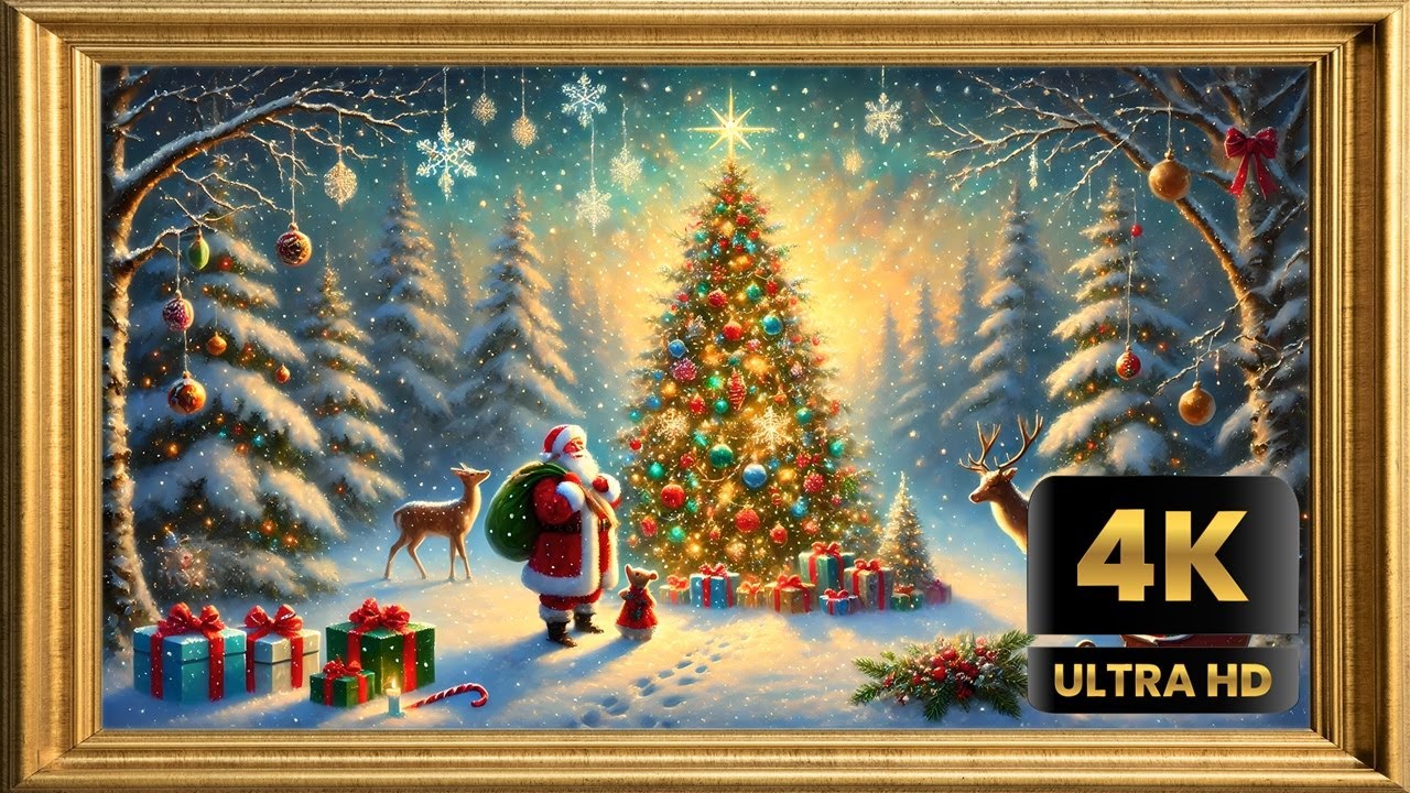 4K Vintage Christmas Art Screensaver | Relaxing 4K Holiday Scene with ...
