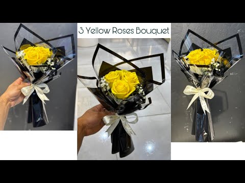 3 Yellow Rose Bouquet | 3 Roses Flower Bouquet Wrapping technique | 3 Rose Flower Bouquet