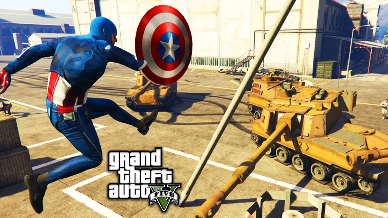 CAPTAIN AMERICA VS BASE MILITAIRE - GTA 5 - YouTube