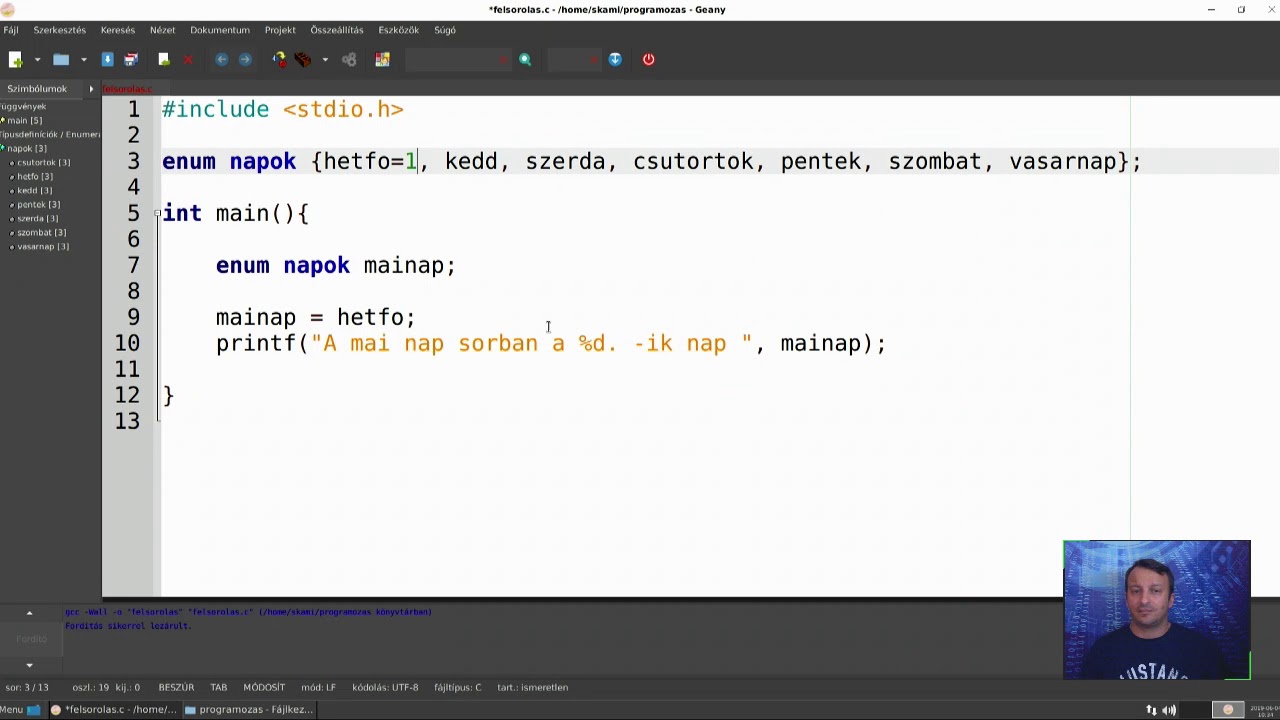 C programozás - 05 - A felsorolás típus - enum - YouTube