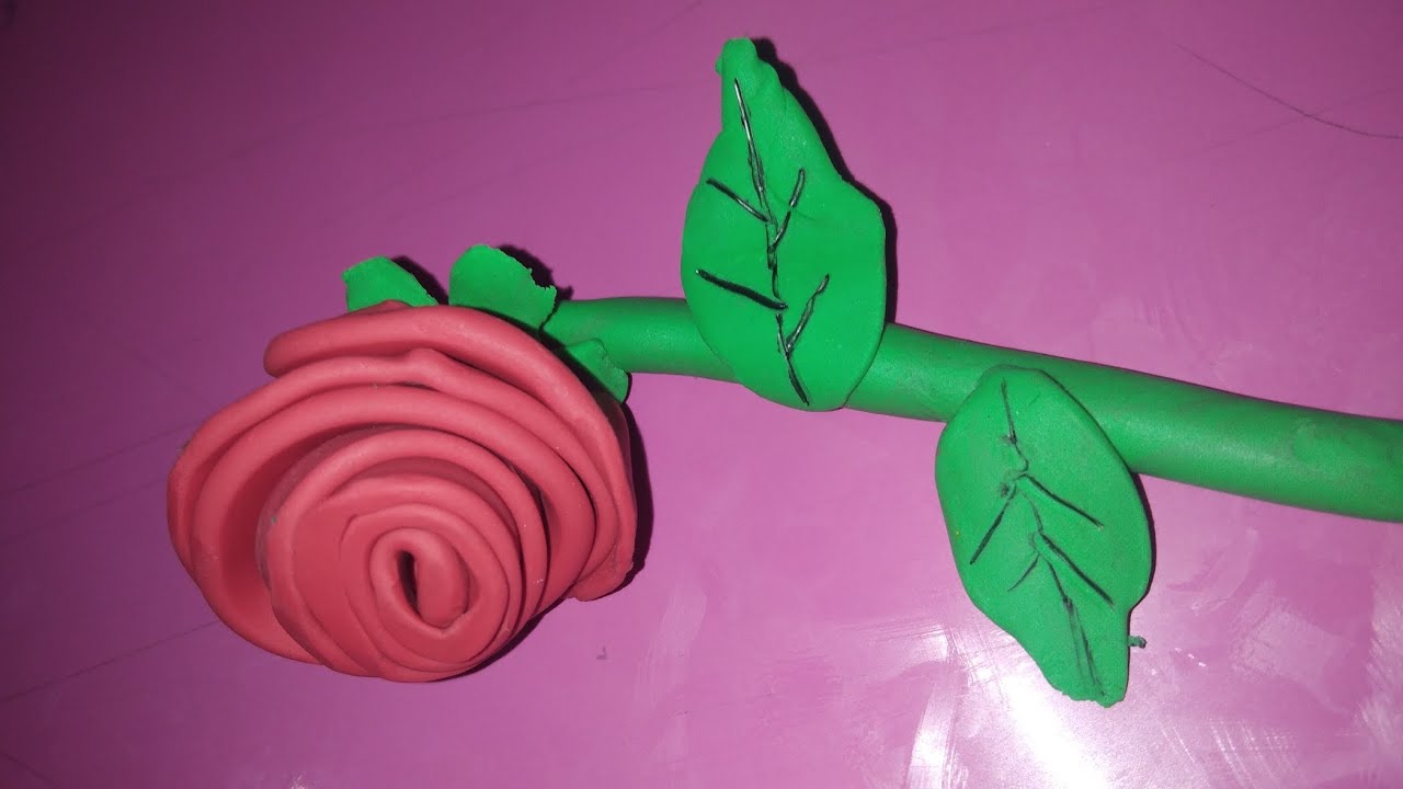 How to make easy rose🌹with🔴 red modeling clay😊, easy😎👌 step by step💜😎 ...