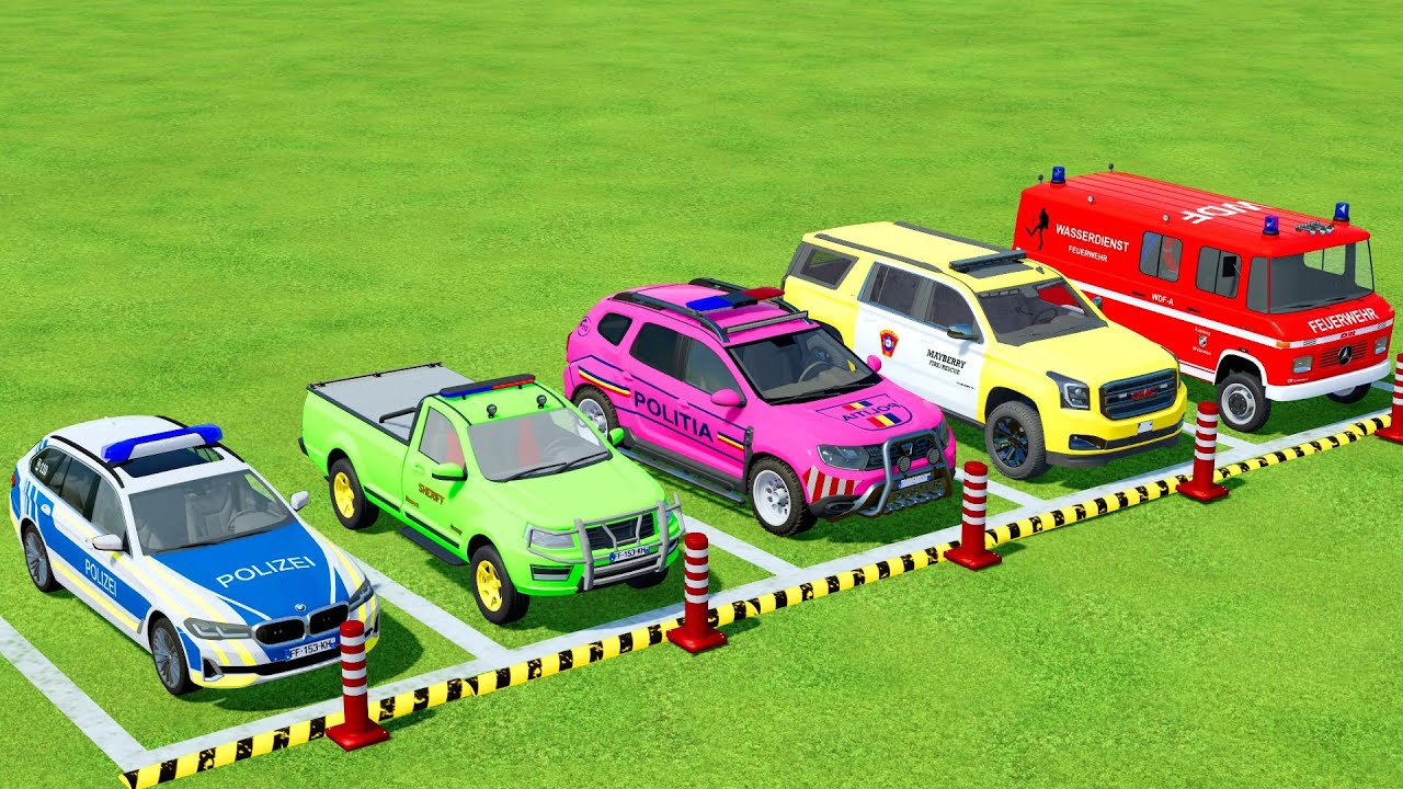 TRANSPORTING POLICE CARS, DACIA, BMW, FIRE DEPARTMENT AND AMBULANCE ...