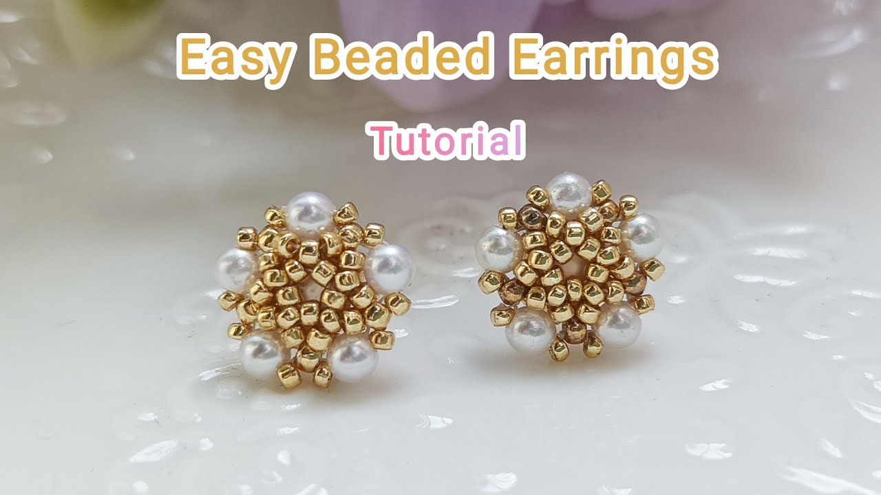 How to make simple beaded stud earrings within 10min | DIY Beaded ...