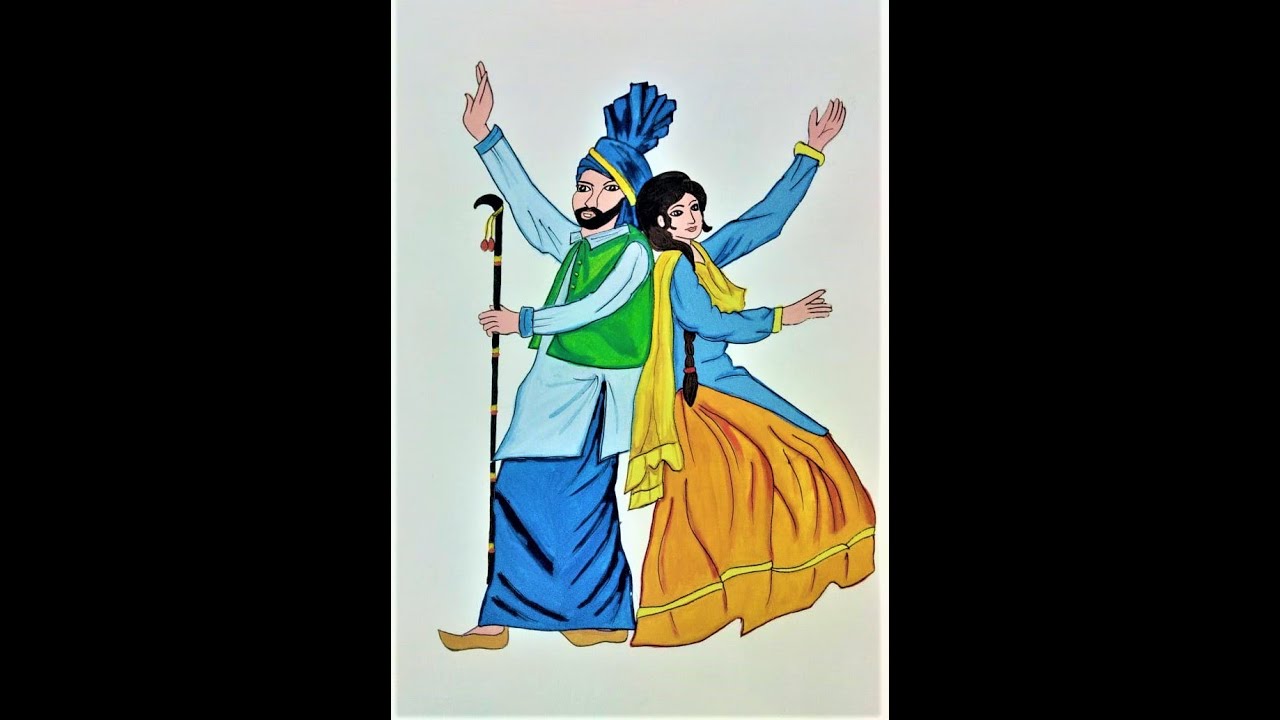 Easy drawing on baisakhi | Baisakhi festival Bhangra dance drawing for ...