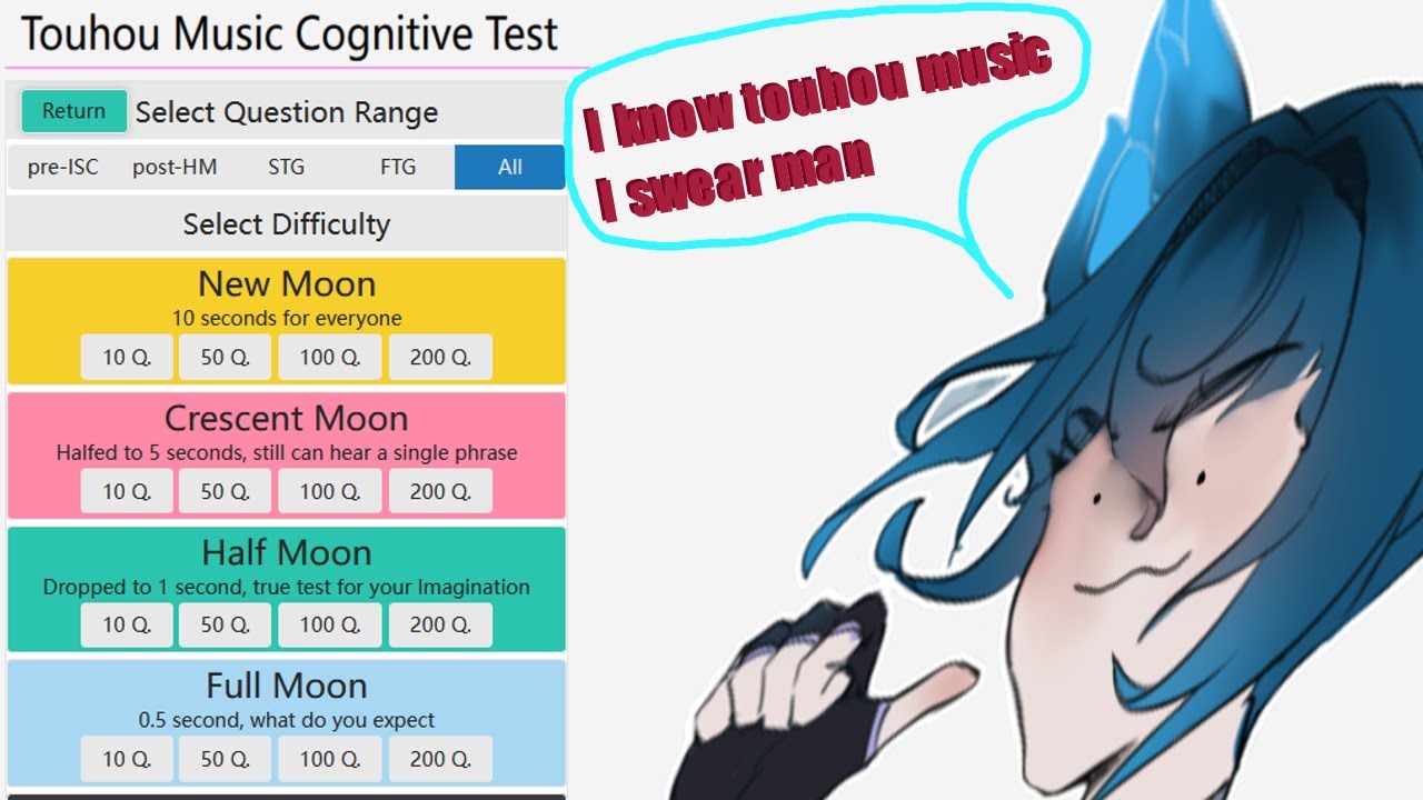 Taking the Touhou music cognitive test (cant wait to fail cause im an ...