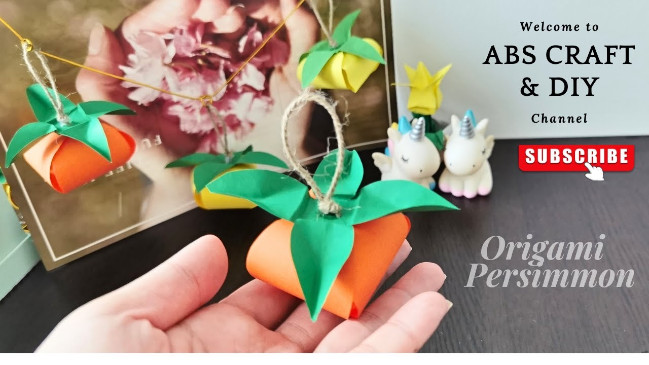 DIY Origami Persimmon | 如何利用彩色纸制作柿子 #persimmon #origami #diy #craft #paper #christmas # ...