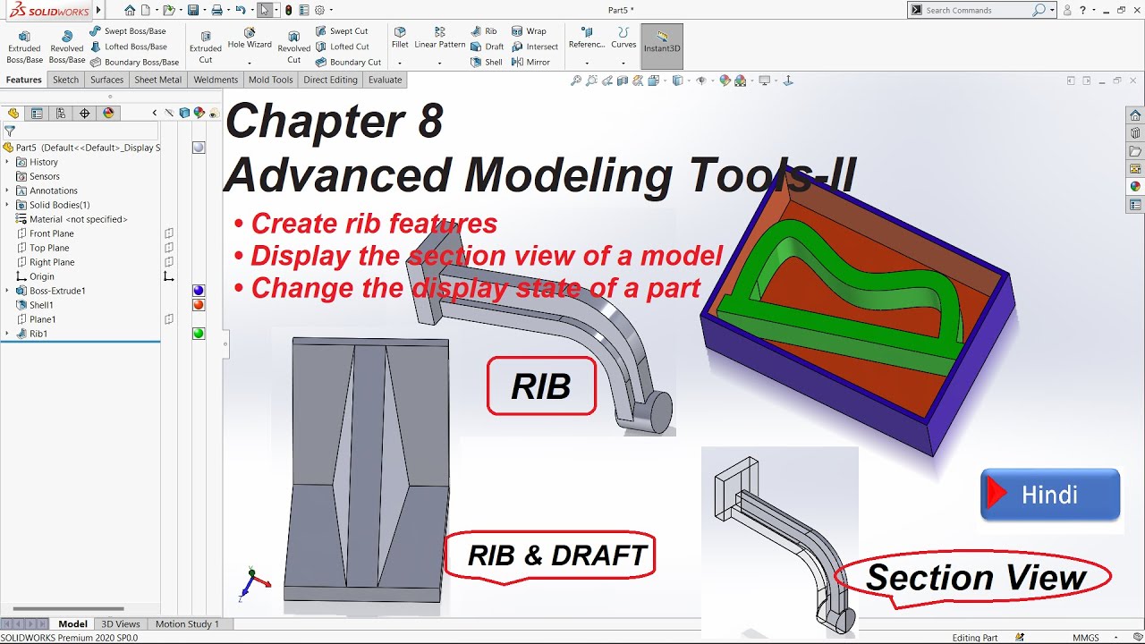 Chapter 8.5 Rib feature, Section view and Display state of a part in ...