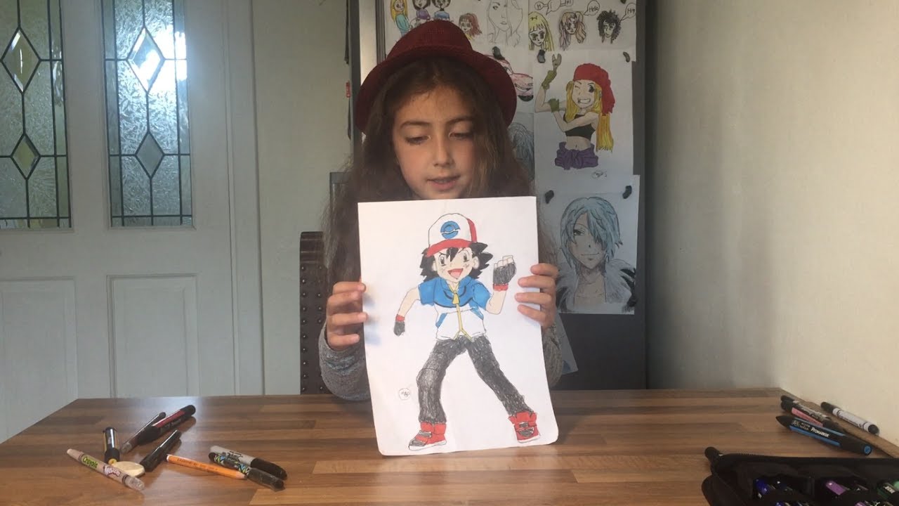 How to draw Pokemon - Maya shows how to draw Ash from Pokemon - YouTube