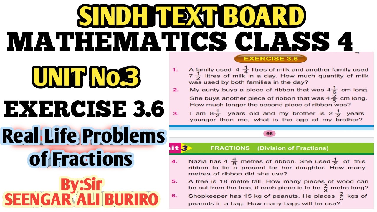 Mixed Problems of Fractions | Real Life Problems | Exercise 3.6 Math ...