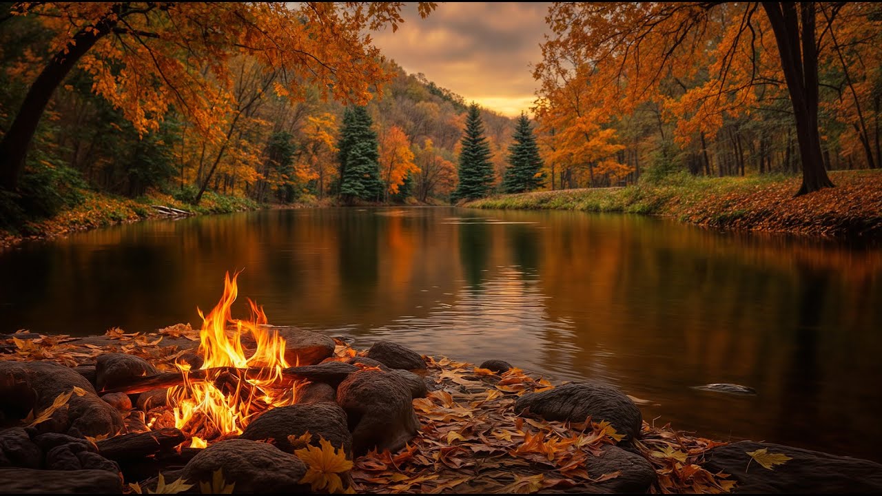 🍂 Peaceful Fall Campfire (4K) 🔥 Gentle Fire Sounds & Relaxing Autumn ...