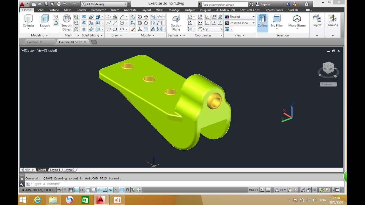 AutoCAD 3d modeling Exercise 1 - YouTube