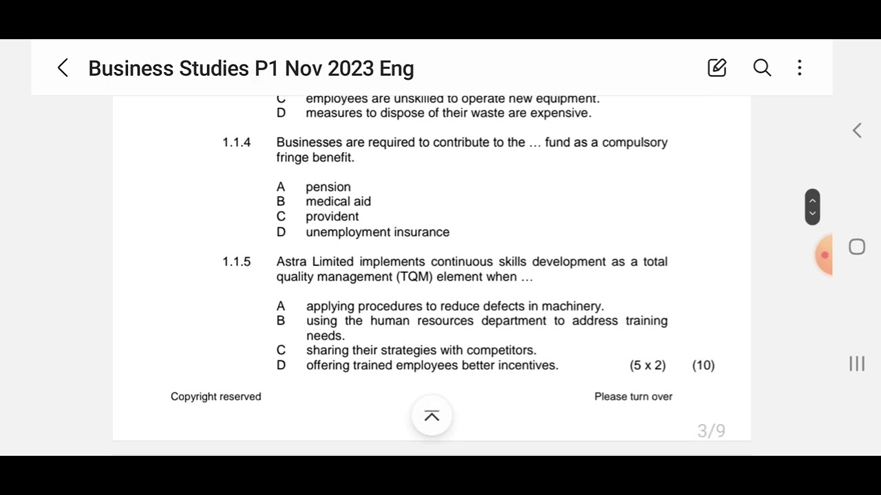 GRADE 12 BUSINESS STUDIES PAPER 1 NOV 2023 (PART 1 TRIAL PREPARATION ...