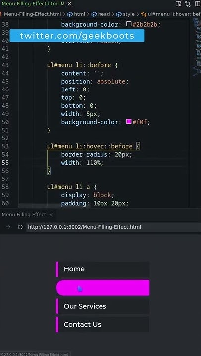 How To Create Menu With Filling Effect Using Html Css Only Geekboots 