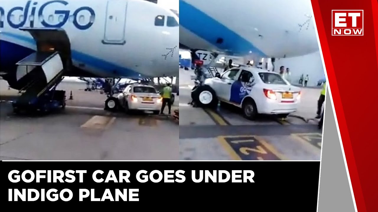 GoFirst car stops under nose area of parked IndiGo aircraft | Airlines ...