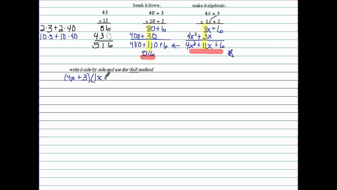 Binomial multiplication from elementary math, Foil method - YouTube