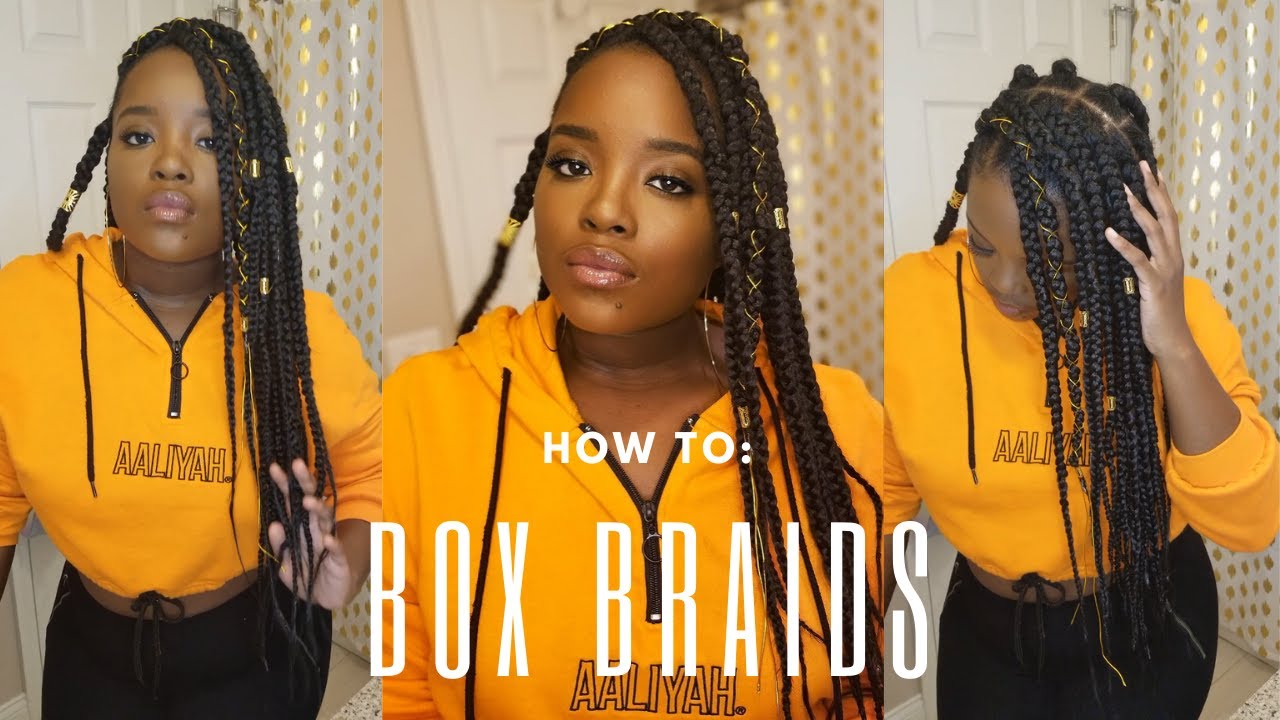 DIY BOX BRAIDS! HOW TO: RUBBERBAND/CROTCHET METHOD! EASY and BEGINNER ...