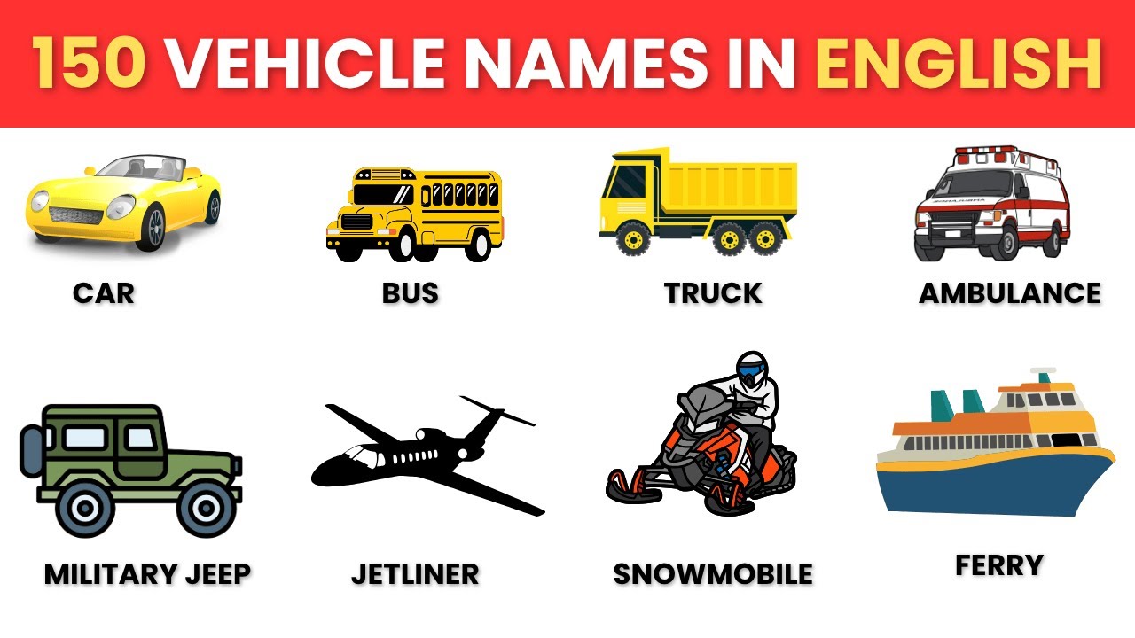Transport Vehicles Vocabulary 🚀 | 150 Vehicle Names for Kids and ...