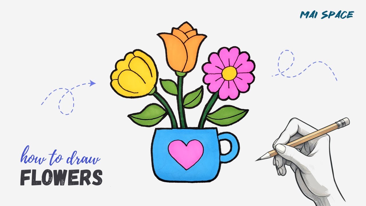 HOW TO DRAW FLOWERS EASY FOR BEGINNERS┃CARA MENGGAMBAR BUNGA YANG MUDAH ...