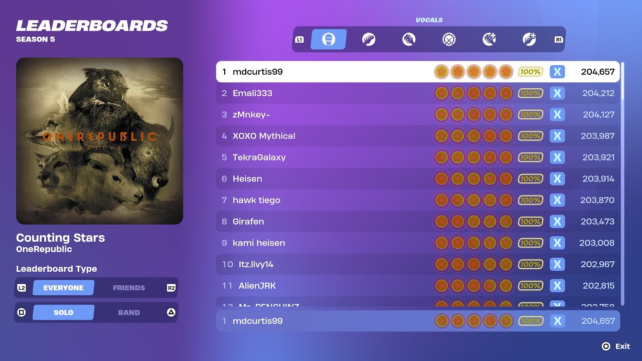 [Fortnite Festival S1 Revisit] Counting Stars Expert Vocals 100% FC 1st ...