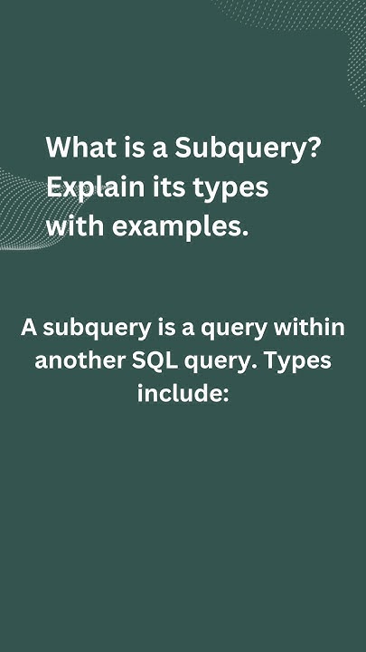 SQL Subquery and Its Types #sql #database #analytics - YouTube