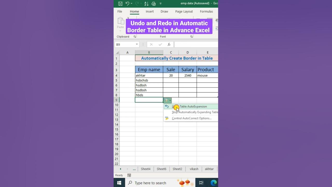 How To Undo And Redo In Automatic Border In Excel Excel Exceltips Exceltutorial