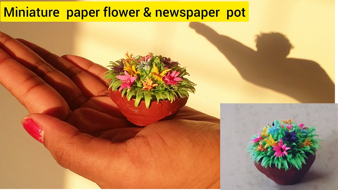 Miniature paper flower plant & newspaper pot/cute flower pot/paper ...
