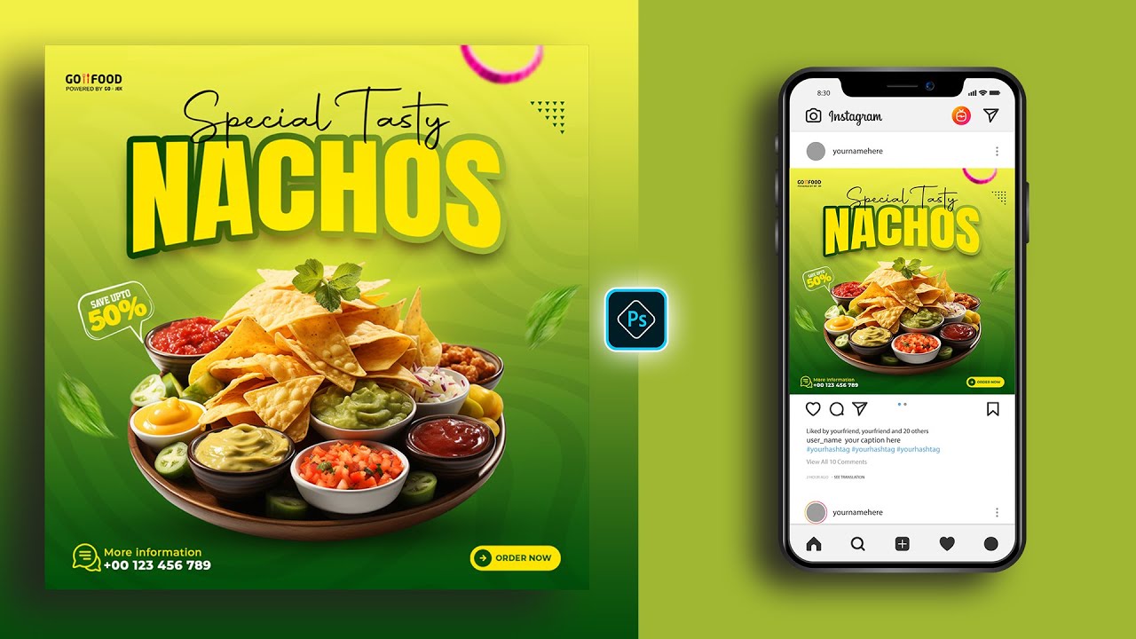 Special Nachos Social Media Banner Post Design in Photoshop Tutorial - YouTube