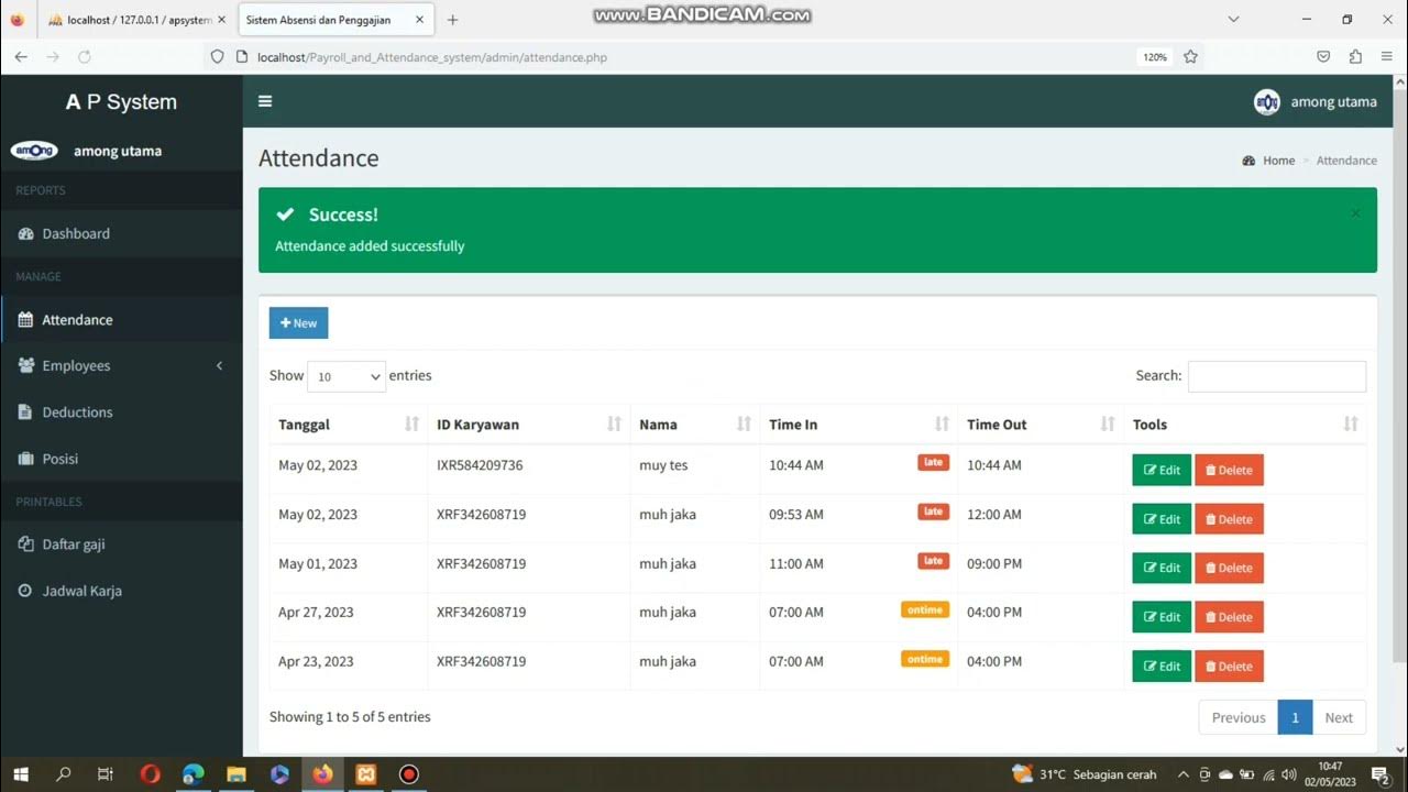 aplikasi penggajian dan absensi -php dan mysql - YouTube