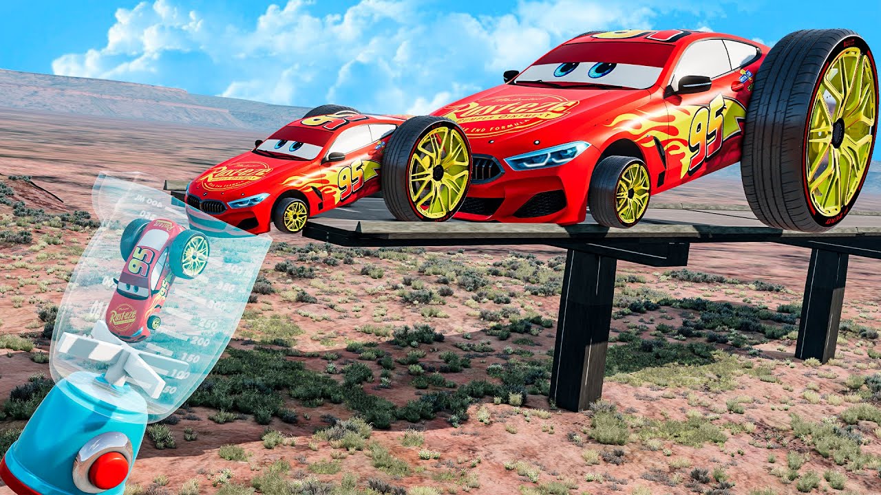 McQueen cars with Giant rear wheels vs Blender - Beamng Drive - YouTube