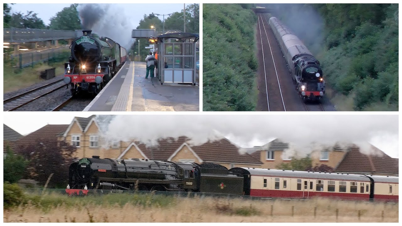 The Sunset Steam Express with 34046 Braunton, 61306 Mayflower and 70000 ...