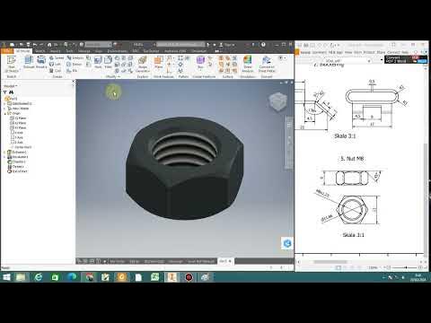cara membuat Nut M8 pada ball valve | How to make Nut M8 ball valve in Autodesk Inventor - YouTube