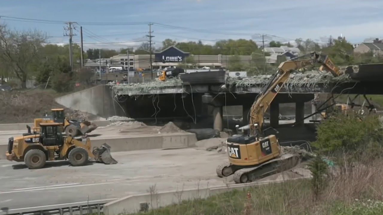 Progress being made on demolition of overpass on I-95 in Norwalk - YouTube