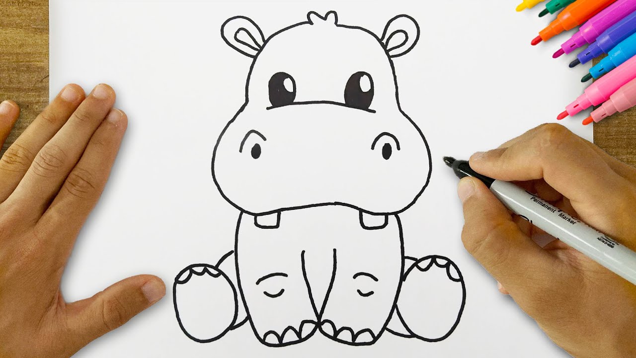 How to Draw a Hippo Very Easily? Step by Step Hippo Drawing - YouTube