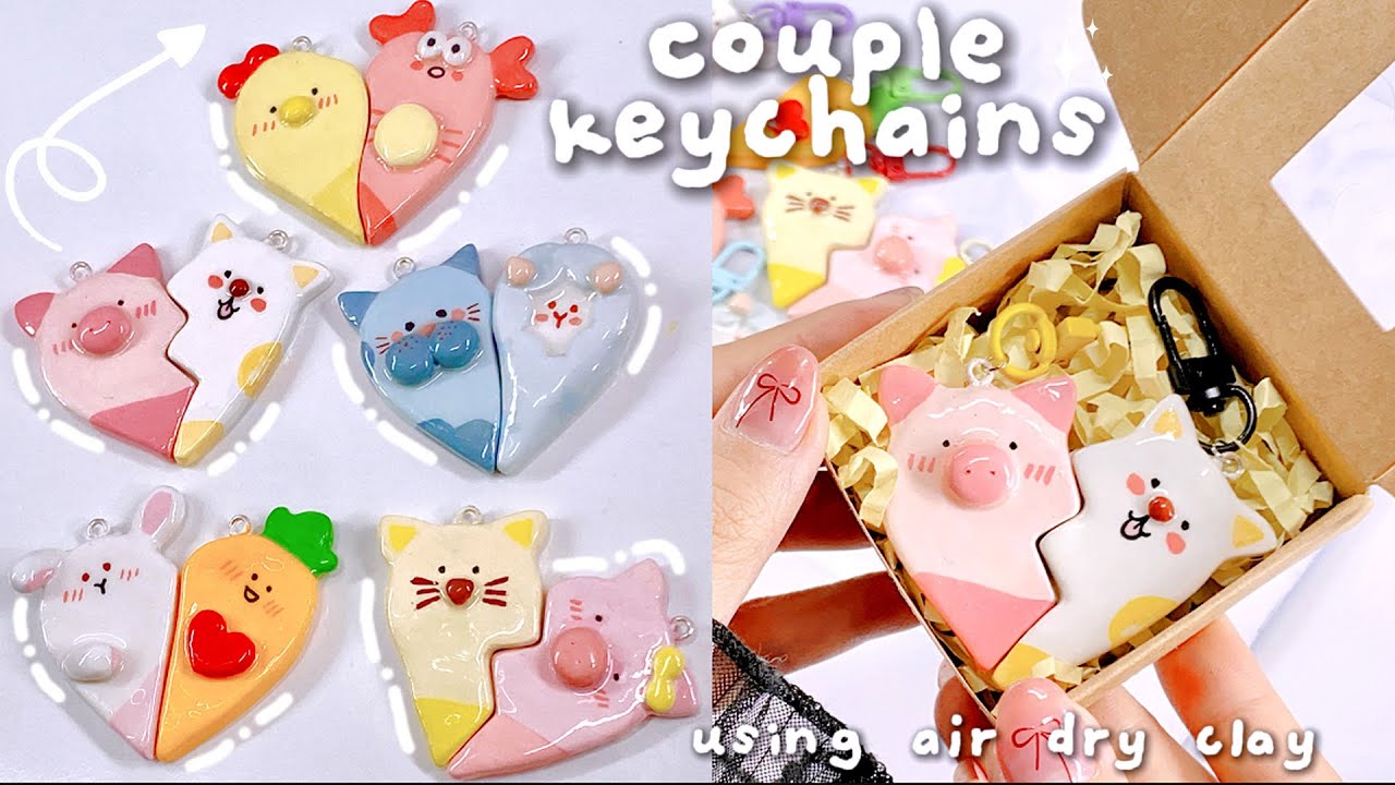 How to Make Cute Clay Charms | Easy DIY Couple Keychains | No Bake ...