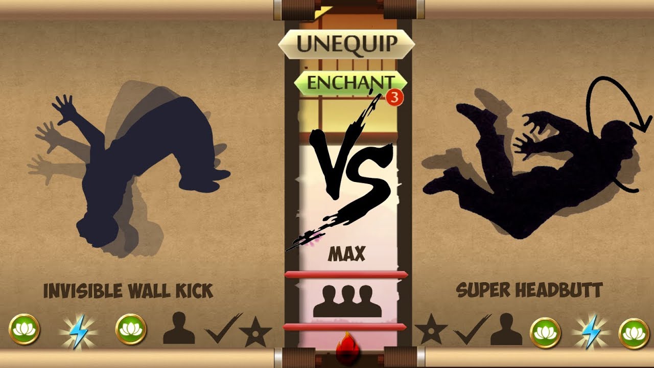 Shadow Fight 2 Super Headbutt Vs Invisible Wall Kick - YouTube