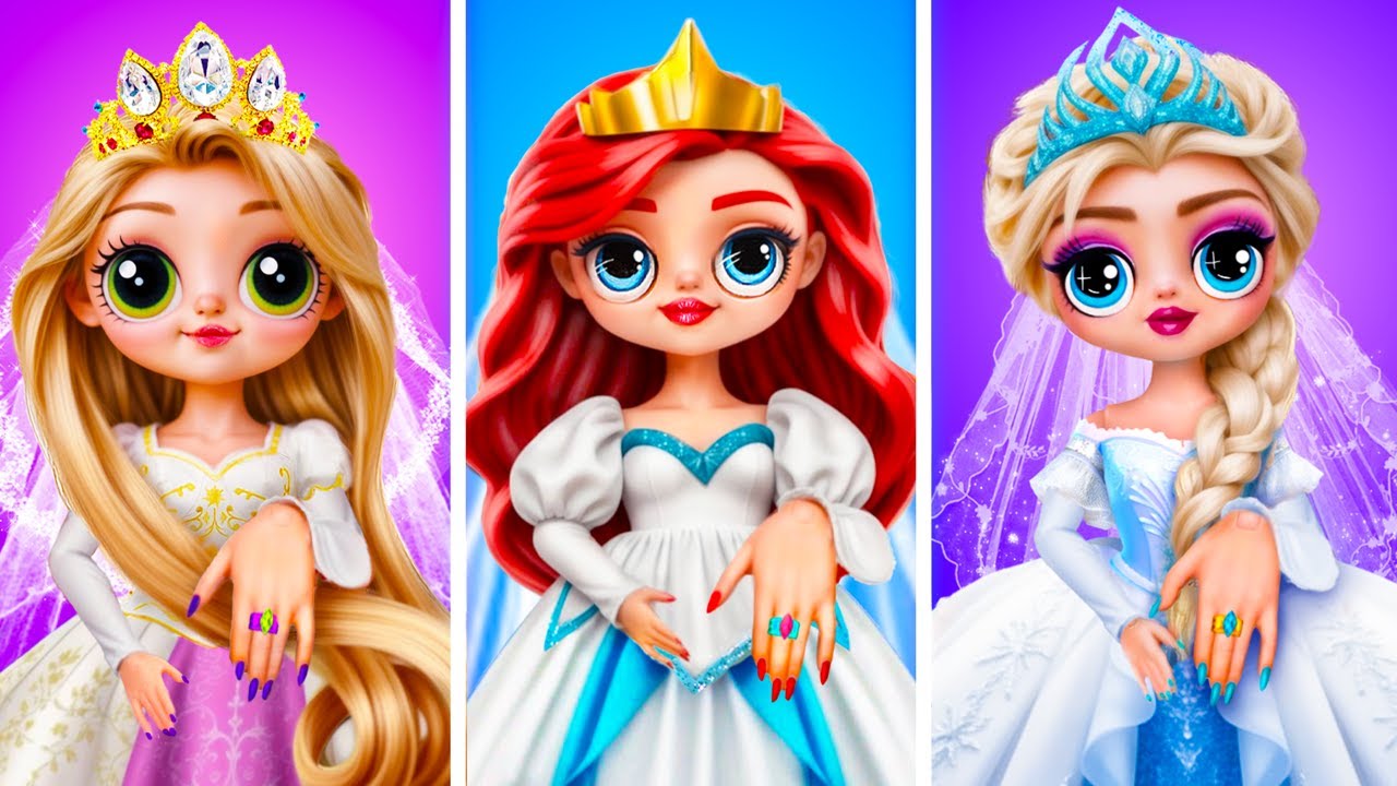 Rapunzel vs Elsa vs Ariel! Amazing Wedding Battle! 21 DIYs for LOL OMG ...