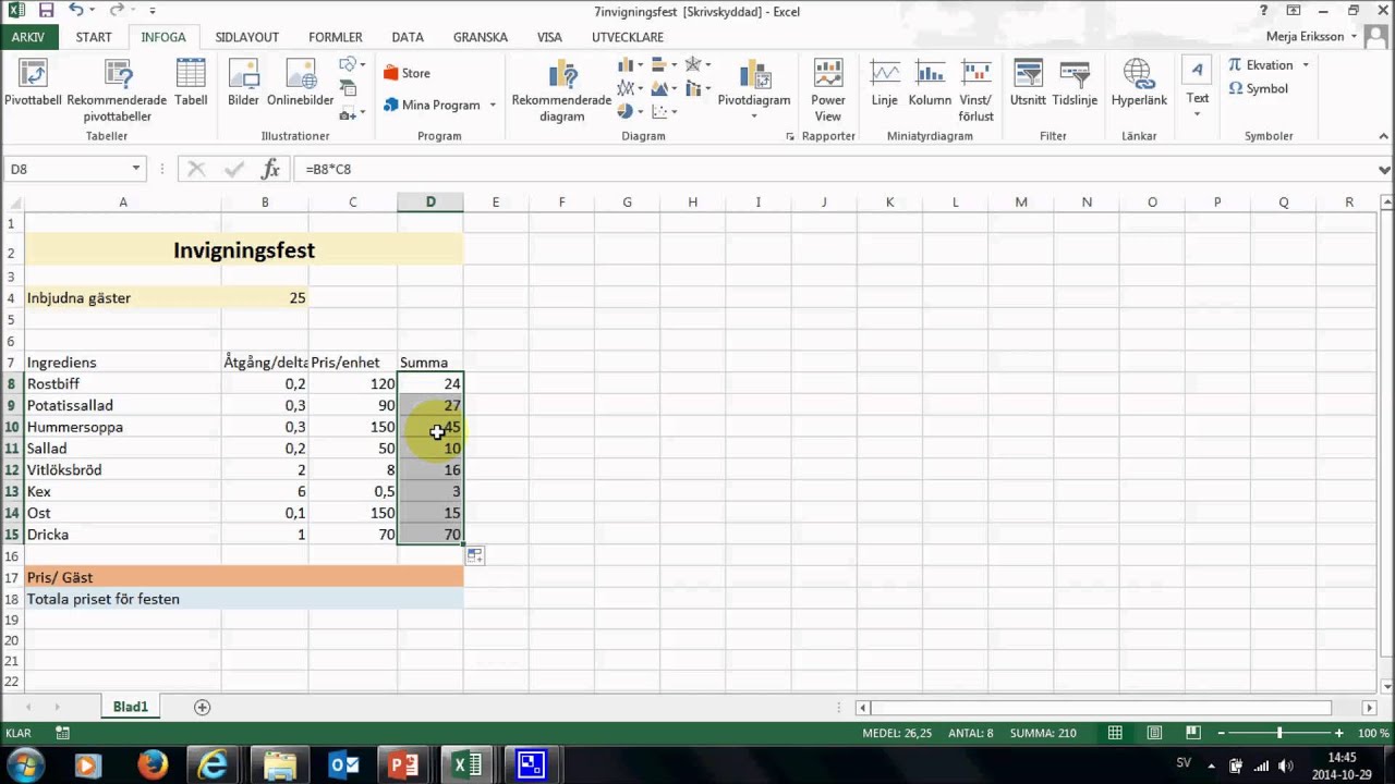Autofylla formler, Excel - YouTube