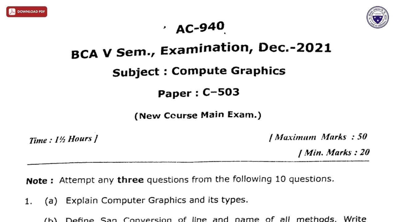 BCA 5TH SEM COMPUTE GRAPHICS AC DEC 2021 | DBRAU - YouTube