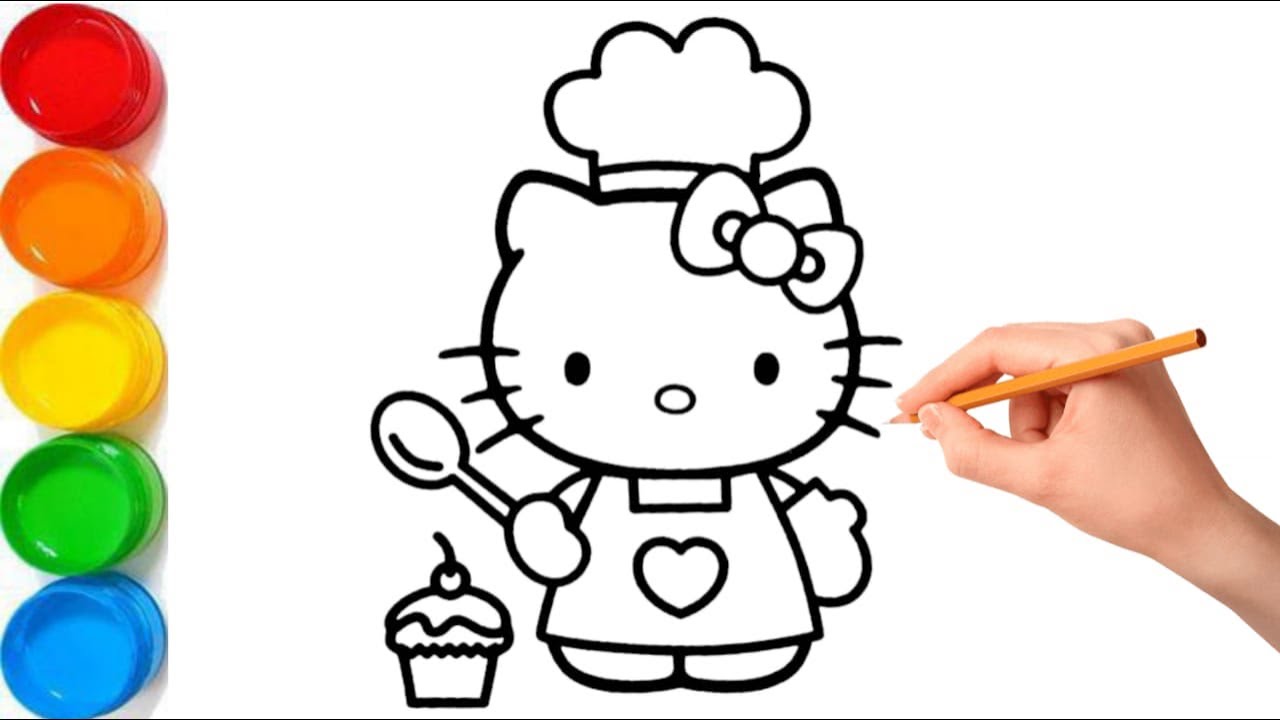 Cute Hello Kitty Drawing for kids and toddlers | Hello kitty cook cup ...