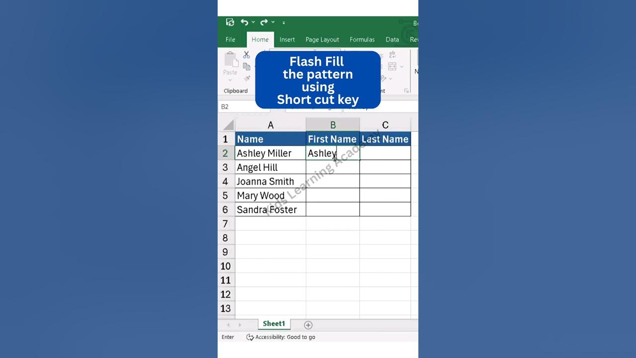 Flash fill in excel | Short cut key for flash fill | Excel short cuts #excel #computer #new ...