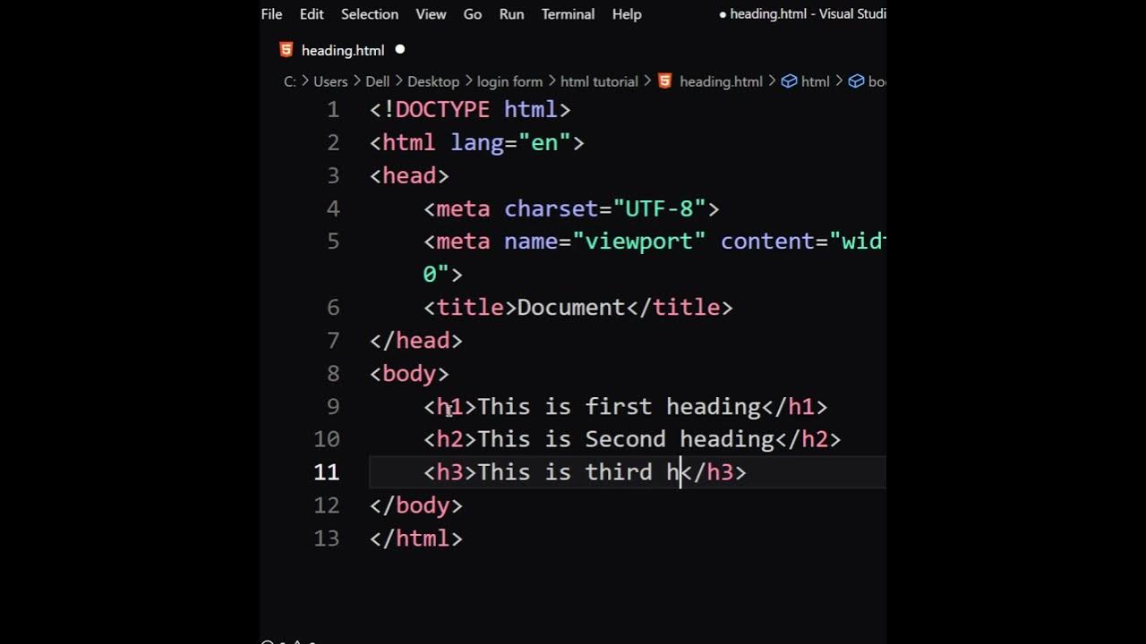 01/10 Headings of Html | Web Development #shorts #html #webdevelopment #programming #coding ...