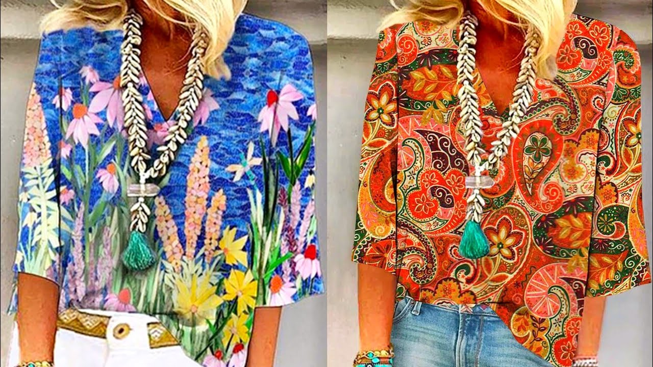casual wear blouses Neck designs collection for women || printed blouse ...