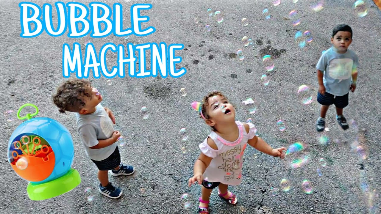 Triplets Play with their new Bubble Machine | Lots of Bubbles ! - YouTube