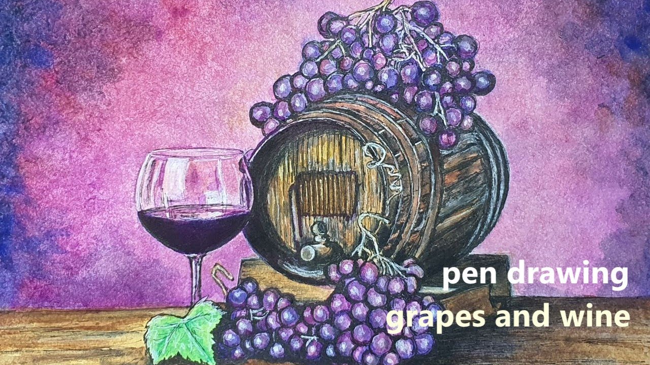 펜드로잉 정물 그림 그리기 - 포도와 와인(pen drawing - Grapes and wine) - YouTube