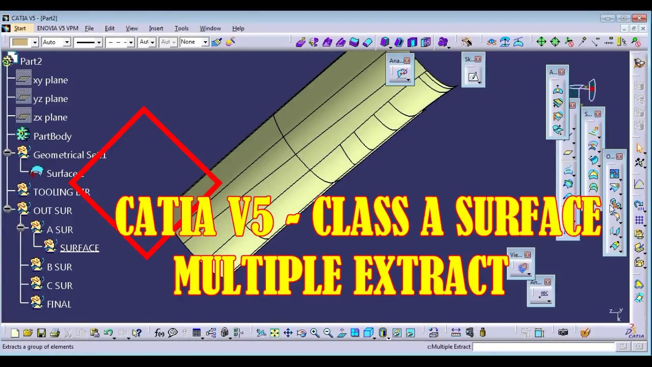 CATIA V5 SURFACING- MULTI EXTRACT - YouTube