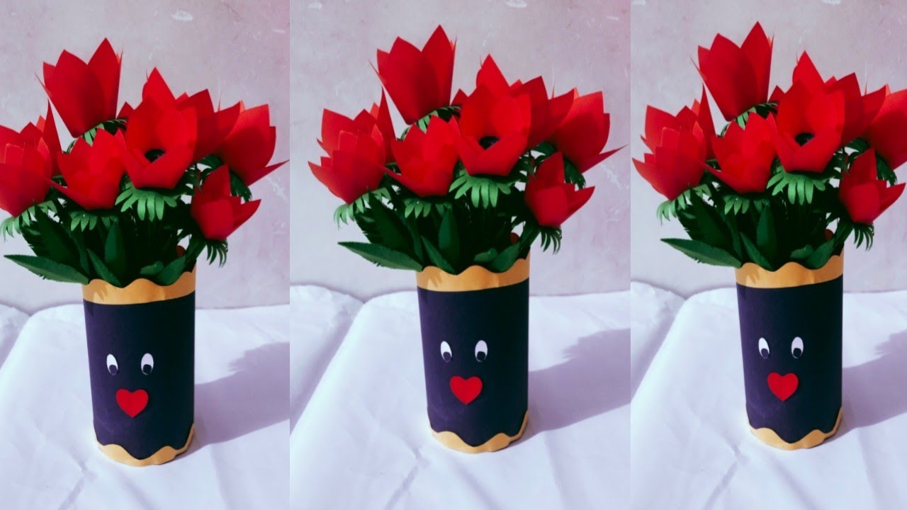 Simple And Beautiful Guldasta Of Red Paper Flowers// Easy To Make ...