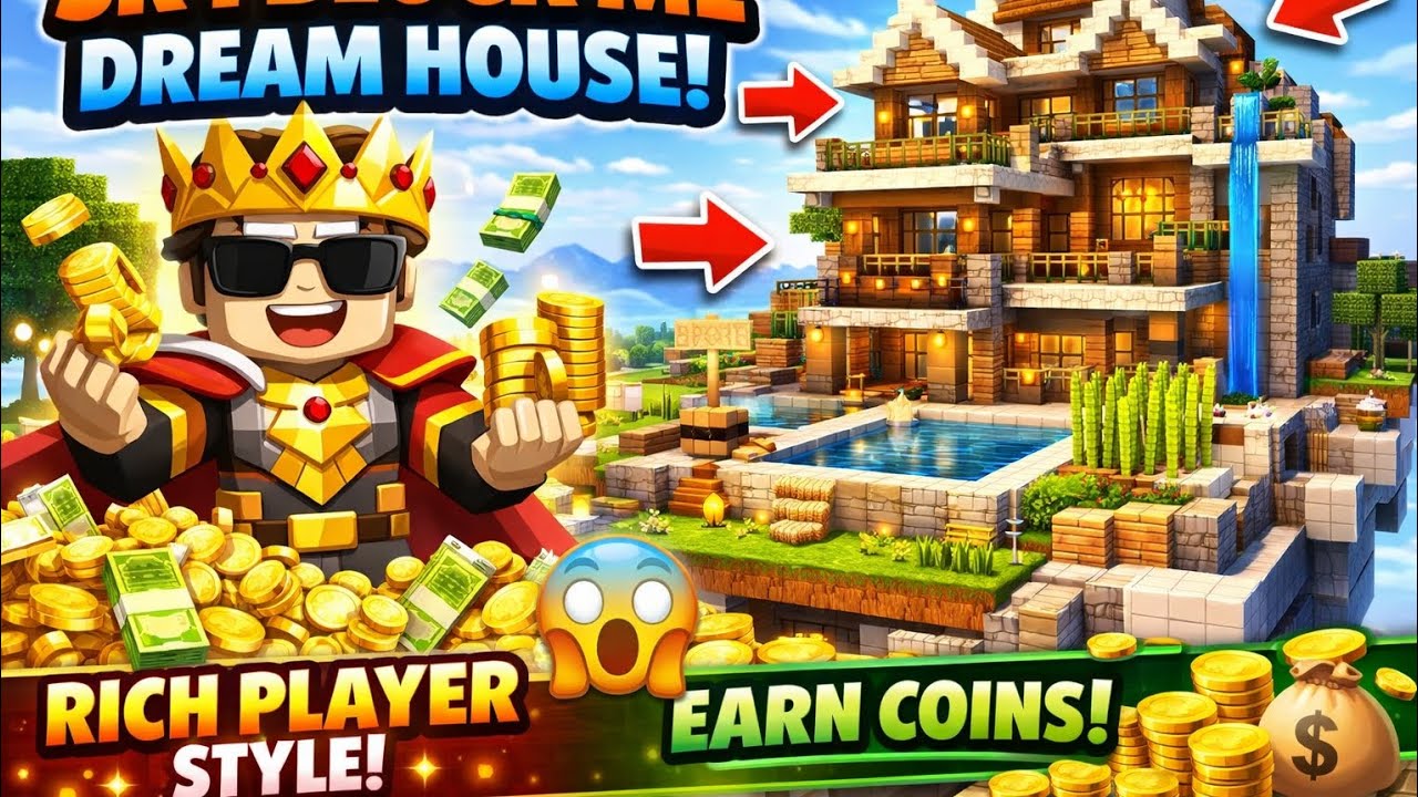 Blockman Go Skyblock House Build 🏠 | Rich Player Home Tour - YouTube